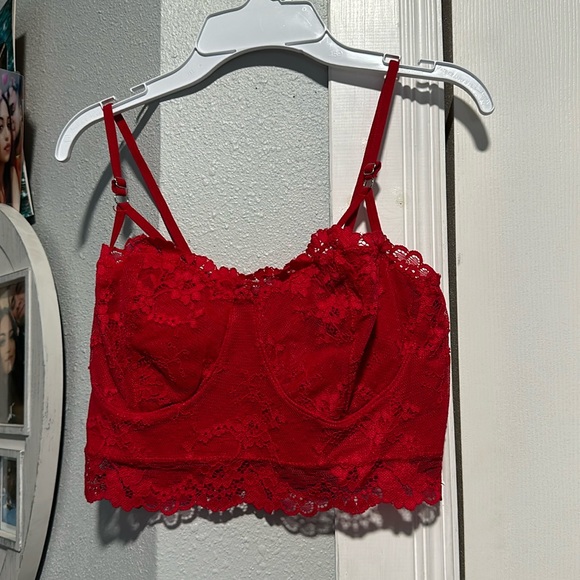 Tops | Red Lace Crop Top | Poshmark